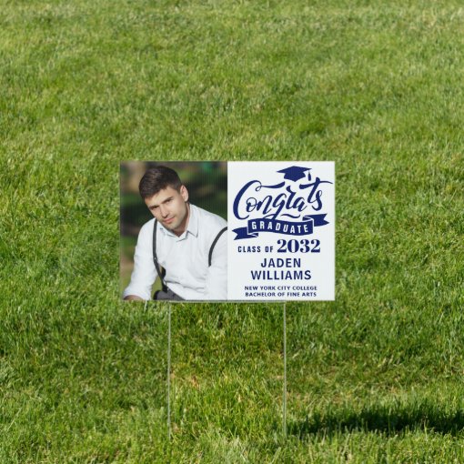 Modern Golden Black PHOTO Graduation Banner Yard Sign | Zazzle