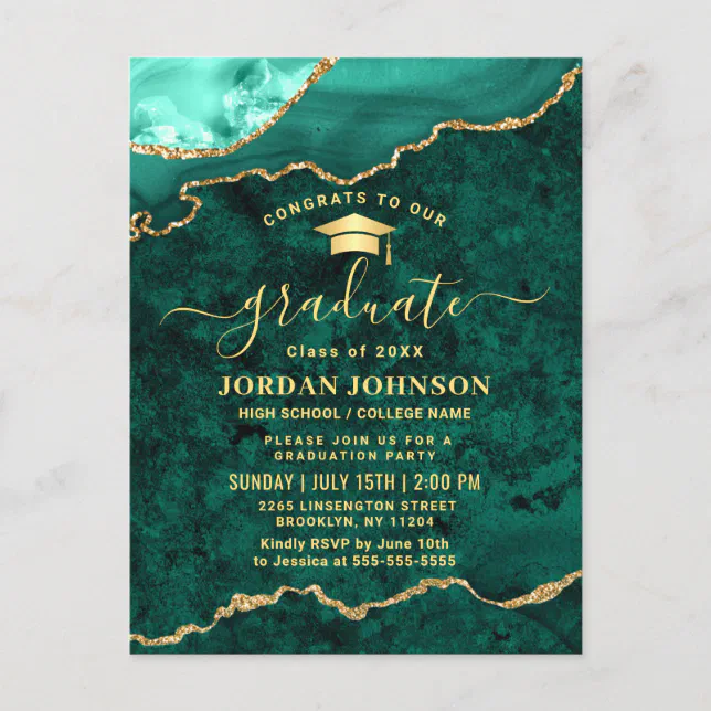 Modern Golden Green Graduation Party Announcement Postcard | Zazzle
