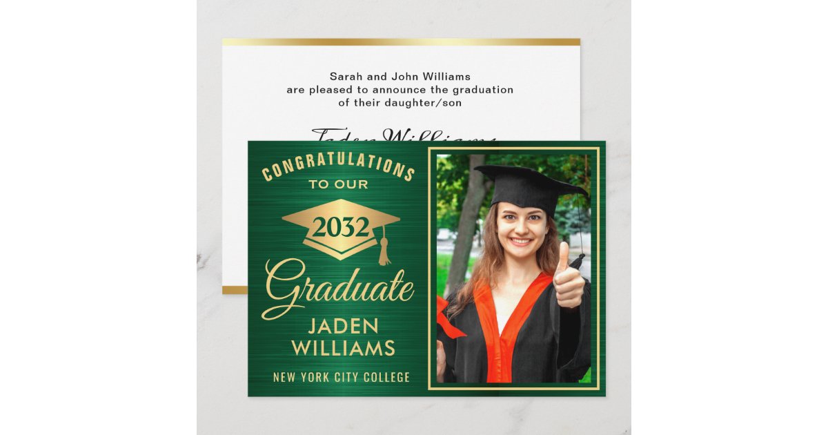 Modern Golden Green PHOTO Graduation Invitation | Zazzle