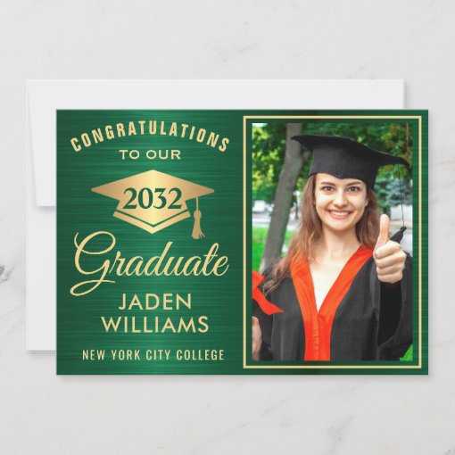 Modern Golden Green PHOTO Graduation Invitation | Zazzle