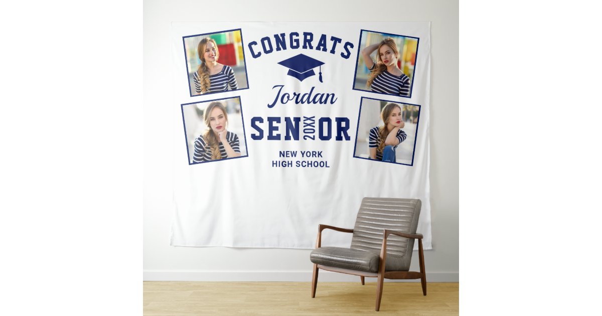 Modern Golden Navy Graduation Photo Booth Backdrop | Zazzle