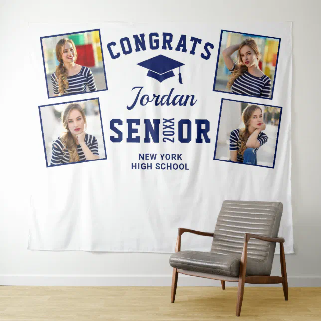 Modern Golden Navy Graduation Photo Booth Backdrop | Zazzle