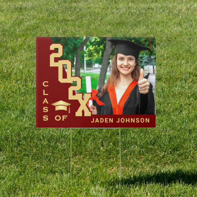Modern Golden Red 2026 Graduation Banner Yard Sign | Zazzle