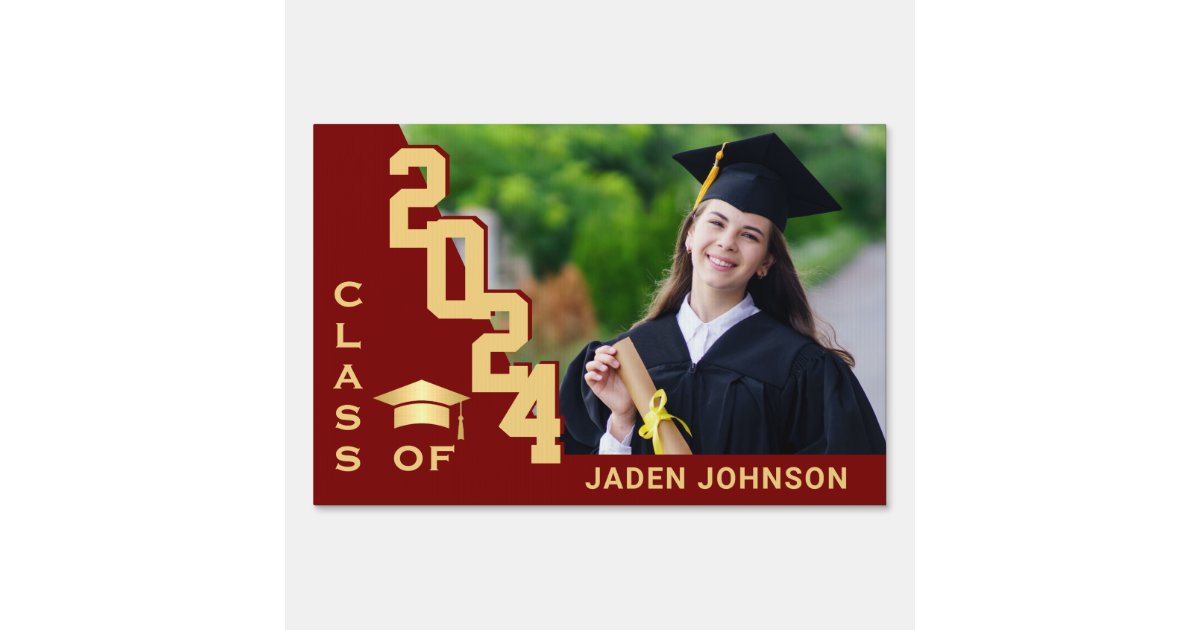 Modern Golden Red Graduation Banner Photo Yard Sign | Zazzle