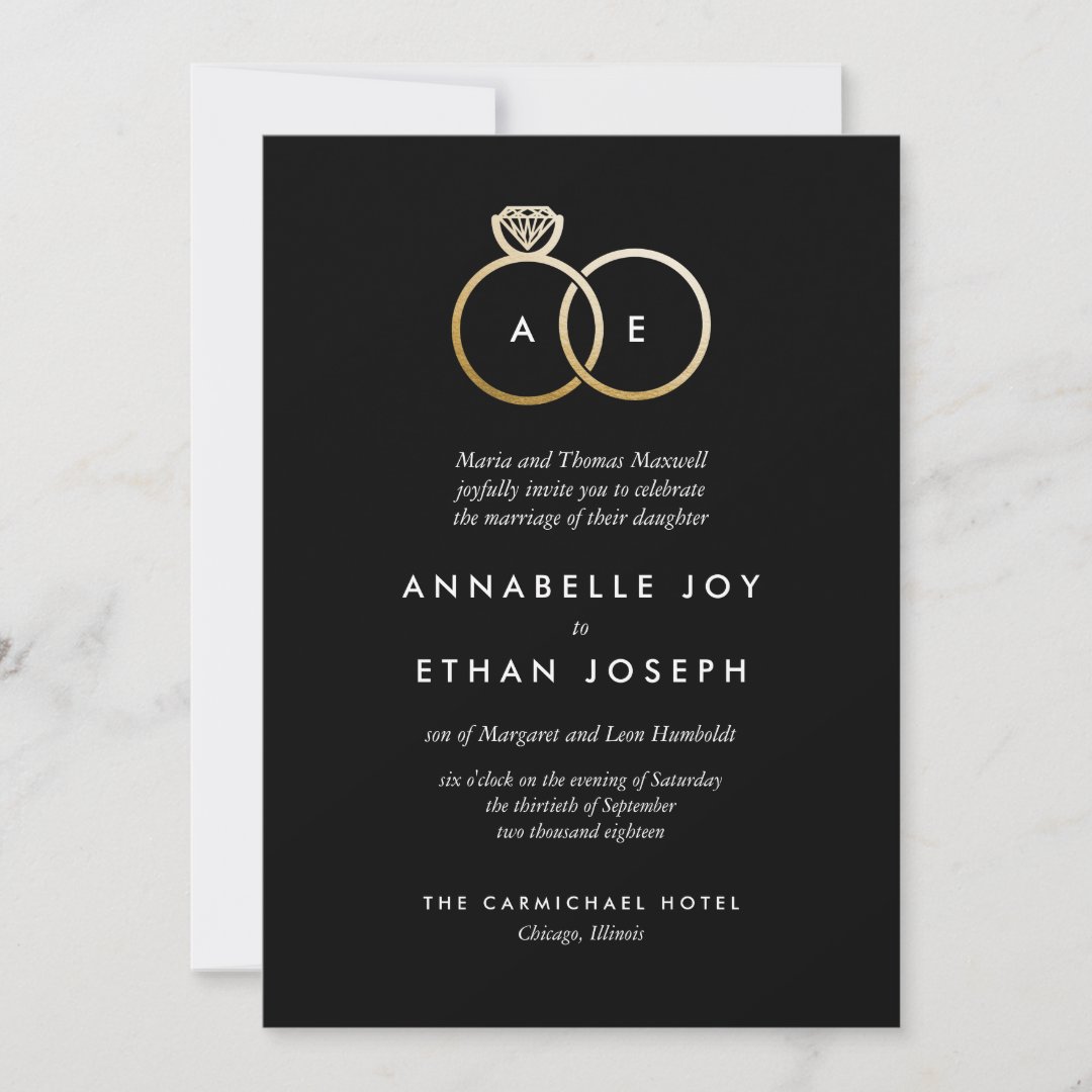Modern Golden Rings Wedding Invitation | Zazzle