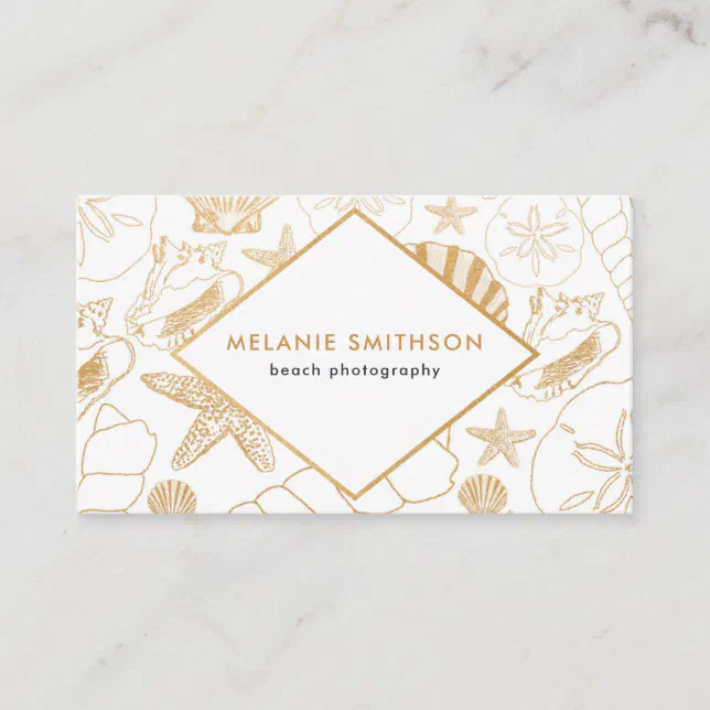 Modern Golden Shell beach themed business card | Zazzle