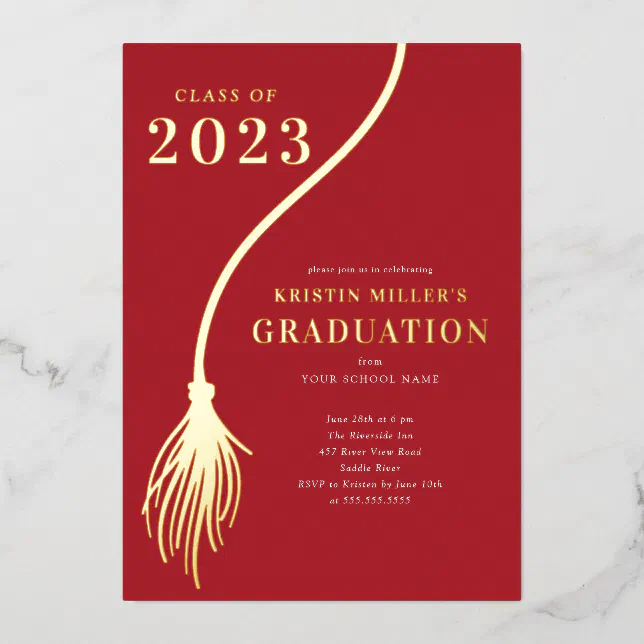 Modern Golden Tassel Graduation Foil Invitation | Zazzle