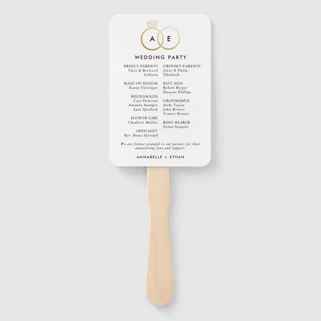 Modern Golden Wedding Rings Ceremony Program Hand Fan | Zazzle