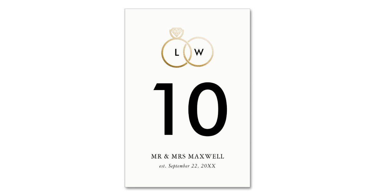 Modern Golden Wedding Rings Table Number | Zazzle