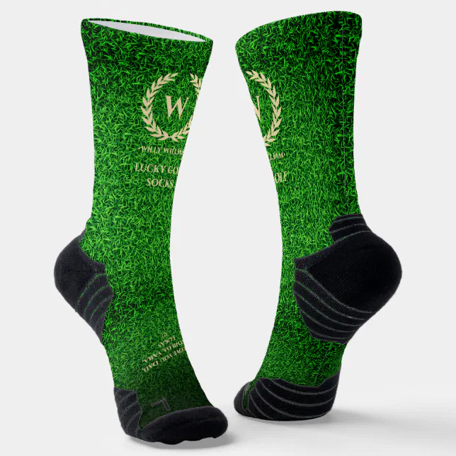 MODERN GOLFER MONOGRAM GRASS GREEN LUCKY GOLF SOCKS | Zazzle