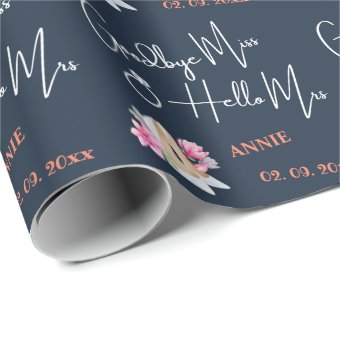 Modern Goodbye Miss Hello Mrs Blue Bridal Shower Wrapping Paper | Zazzle