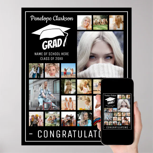 Modern GRAD 13 x photo collage Graduation Party Poster | Zazzle