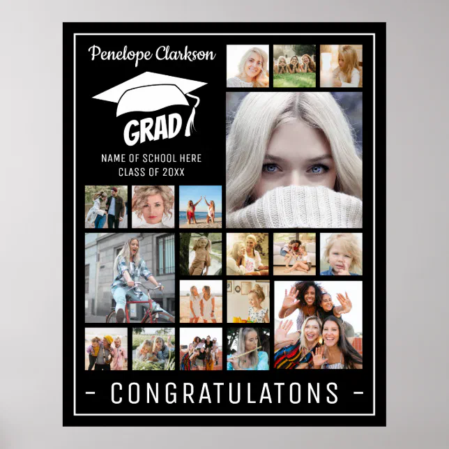 Modern GRAD 13 x photo collage Graduation Party Poster | Zazzle