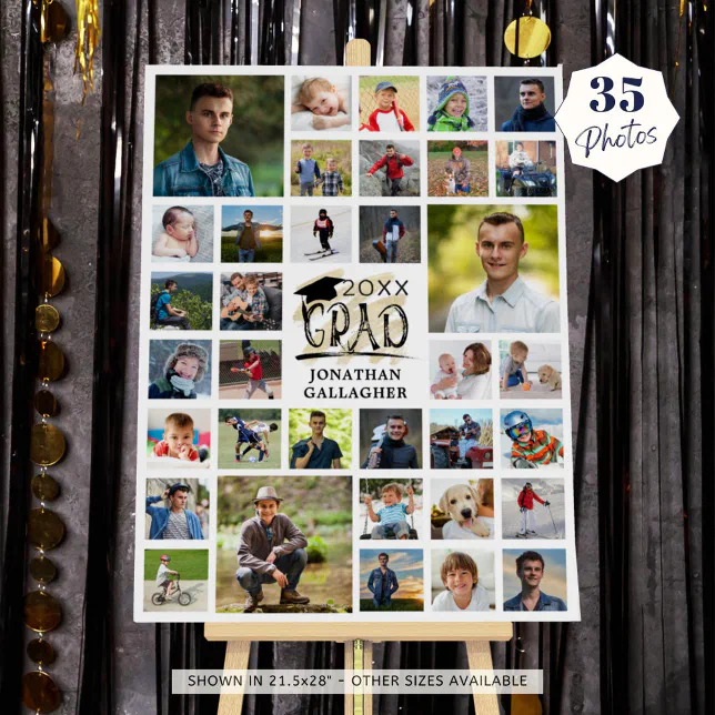 Modern GRAD 35 Photo Collage Graduation Party Foam Board | Zazzle