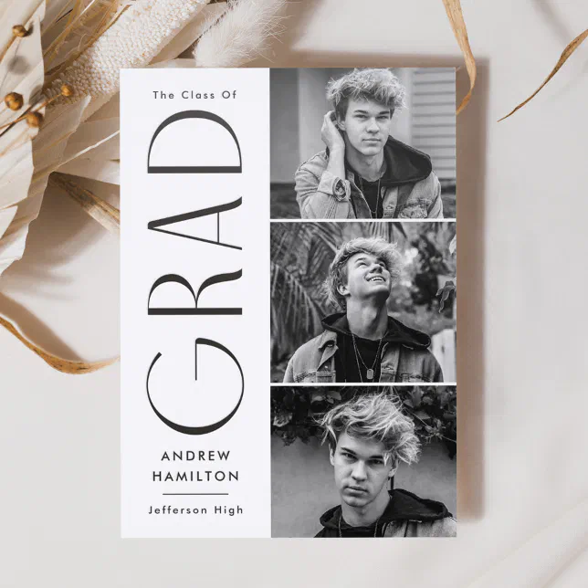 Modern Grad 3 Photo Graduation Letterpress Photo Cards | Zazzle