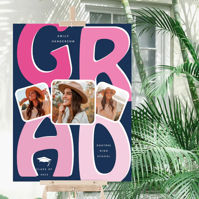 Modern GRAD 3 x Photo Collage Graduation Sign | Zazzle