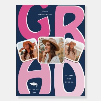 Modern GRAD 3 x Photo Collage Graduation Sign | Zazzle