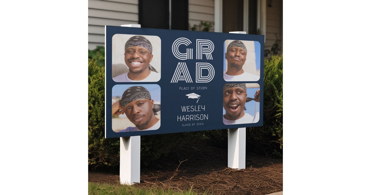 Modern GRAD 4x photo collage Graduate yard Sign | Zazzle