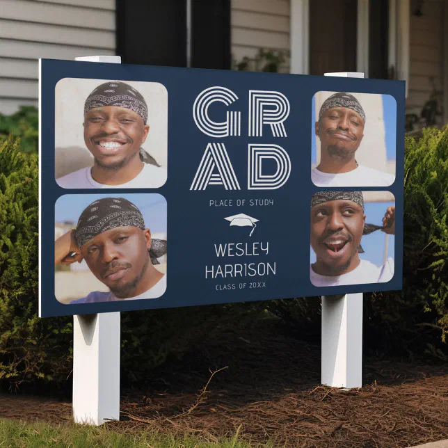 Modern GRAD 4x photo collage Graduate yard Sign | Zazzle