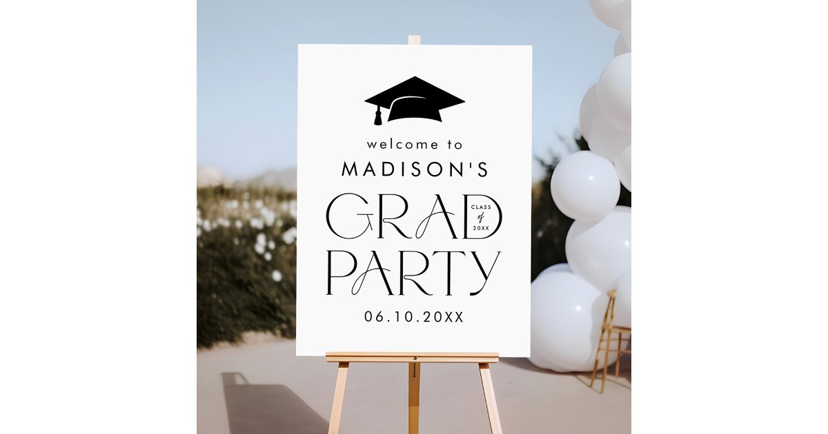 Modern Grad Black Graduation Party Welcome Sign | Zazzle