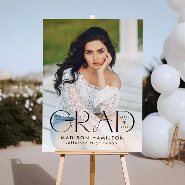Modern Grad Black Typography Photo Graduation Foam Board | Zazzle