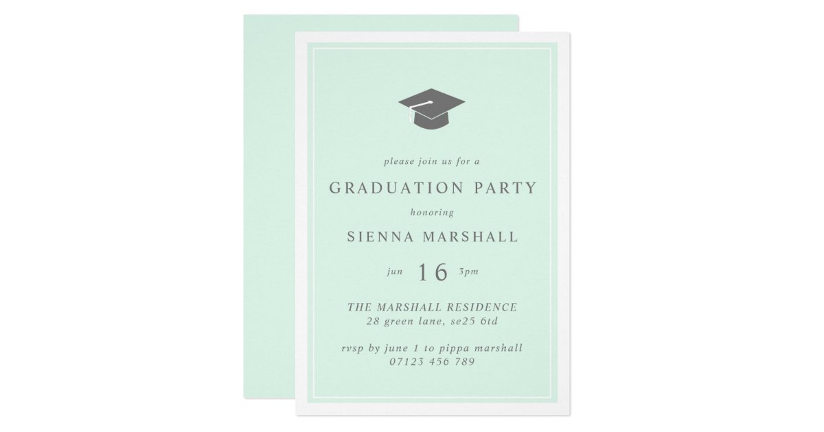 Modern Grad Cap and frame Mint Graduation Invitation | Zazzle.com