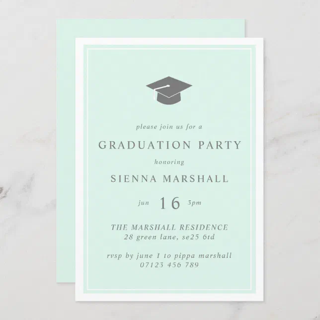 Modern Grad Cap and frame Mint Graduation Invitation | Zazzle