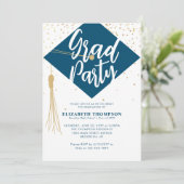Modern GRAD Cap Blue Gold Photo Graduation Party Invitation | Zazzle
