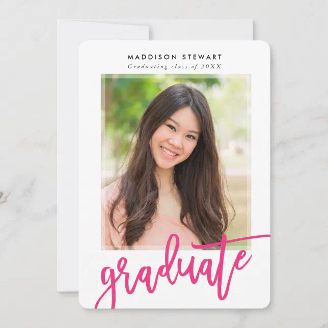 MODERN GRAD chic photo modern calligraphy pink Invitation | Zazzle