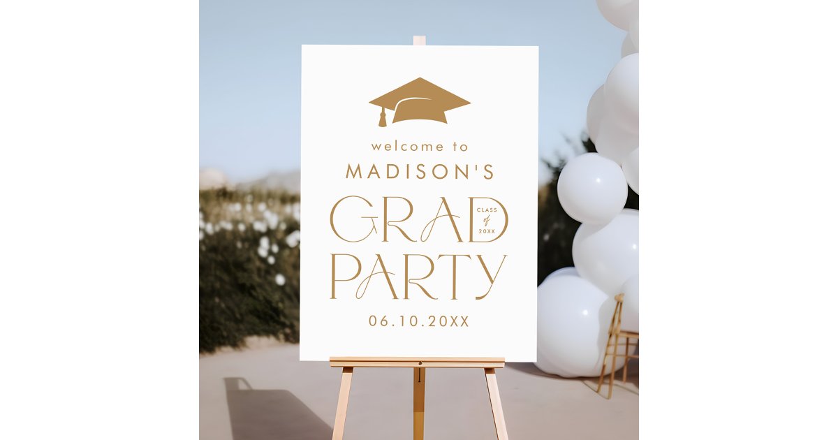 Modern Grad Gold Graduation Party Welcome Sign | Zazzle