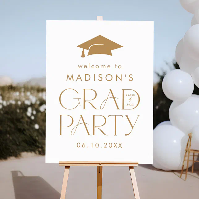 Modern Grad Gold Graduation Party Welcome Sign | Zazzle