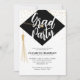 Modern GRAD Hat Cap Black Gold Graduation Party Invitation | Zazzle