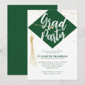 Modern GRAD Hat Cap Black Green Graduation Party Invitation | Zazzle