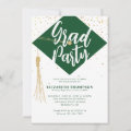 Modern GRAD Hat Cap Black Green Graduation Party Invitation | Zazzle