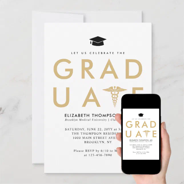 Modern Grad Medical School Doctor Graduation Party Invitation | Zazzle