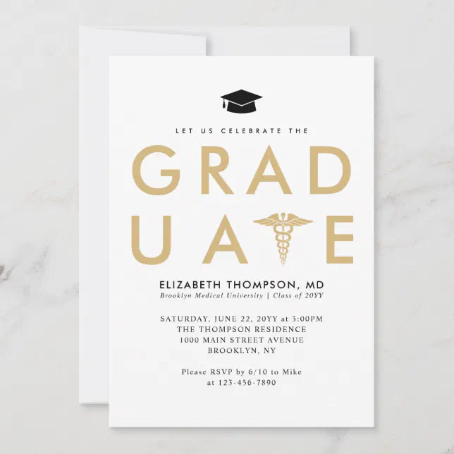 Modern Grad Medical School Doctor Graduation Party Invitation | Zazzle
