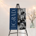 Modern Grad Navy 3 Photo Graduation Party Sign | Zazzle
