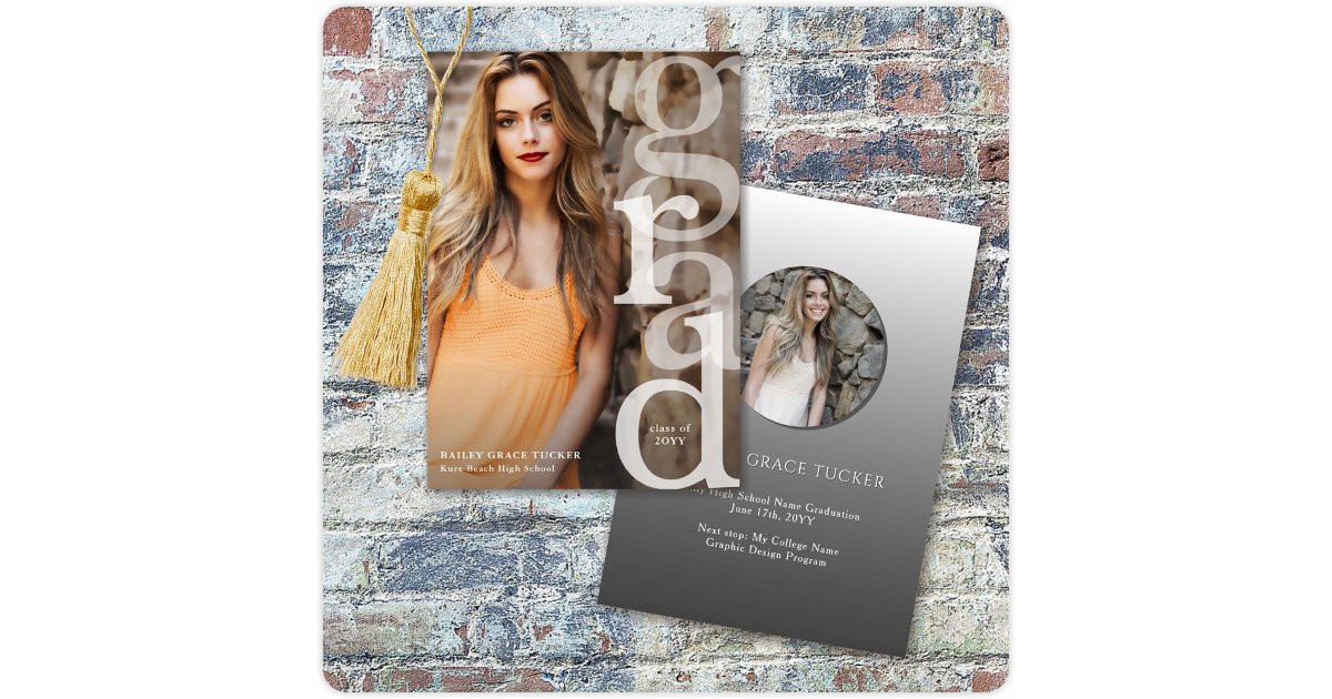 Modern GRAD Overlay Gray Graduation Announcement | Zazzle