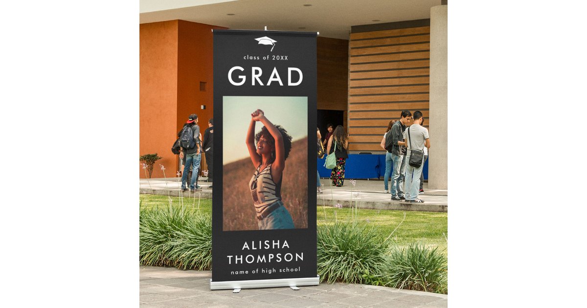 Modern GRAD Photo Graduation Retractable Banner | Zazzle