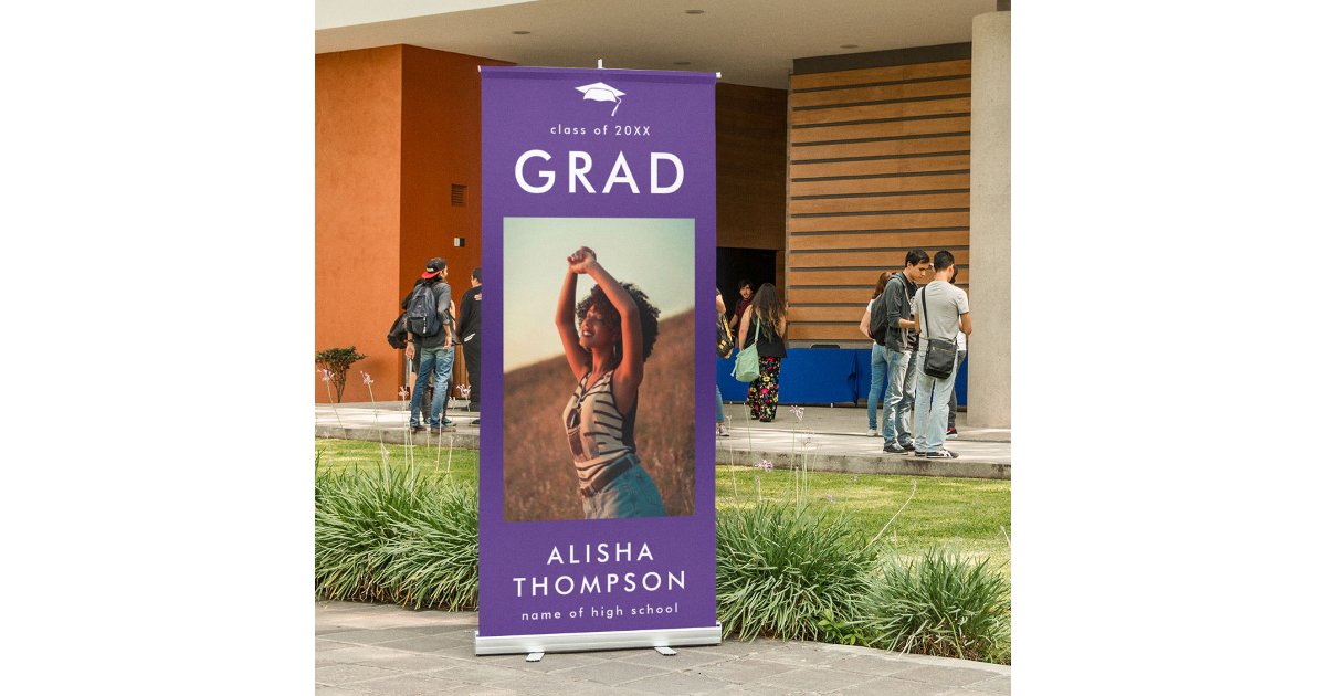 Modern GRAD Photo Graduation Retractable Banner | Zazzle