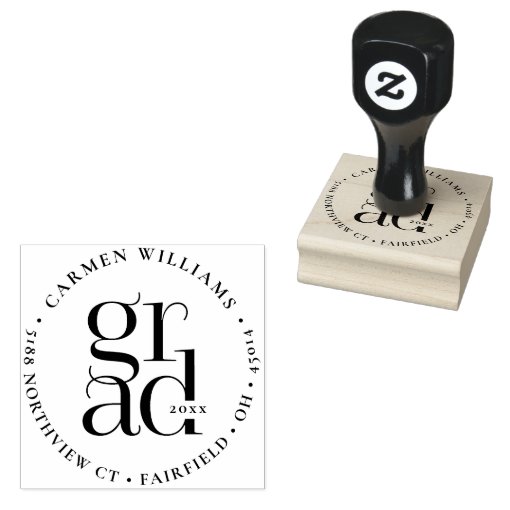 Modern Grad Round Return Address Wood Art Stamp | Zazzle
