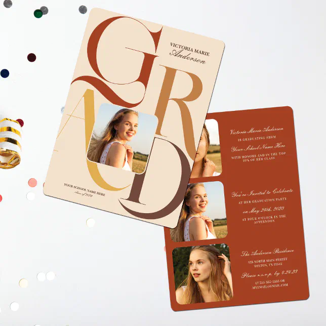 Modern Grad Typography Photo Graduation Invitation | Zazzle