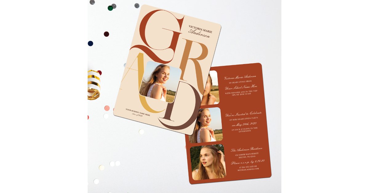 Modern Grad Typography Photo Graduation Invitation | Zazzle