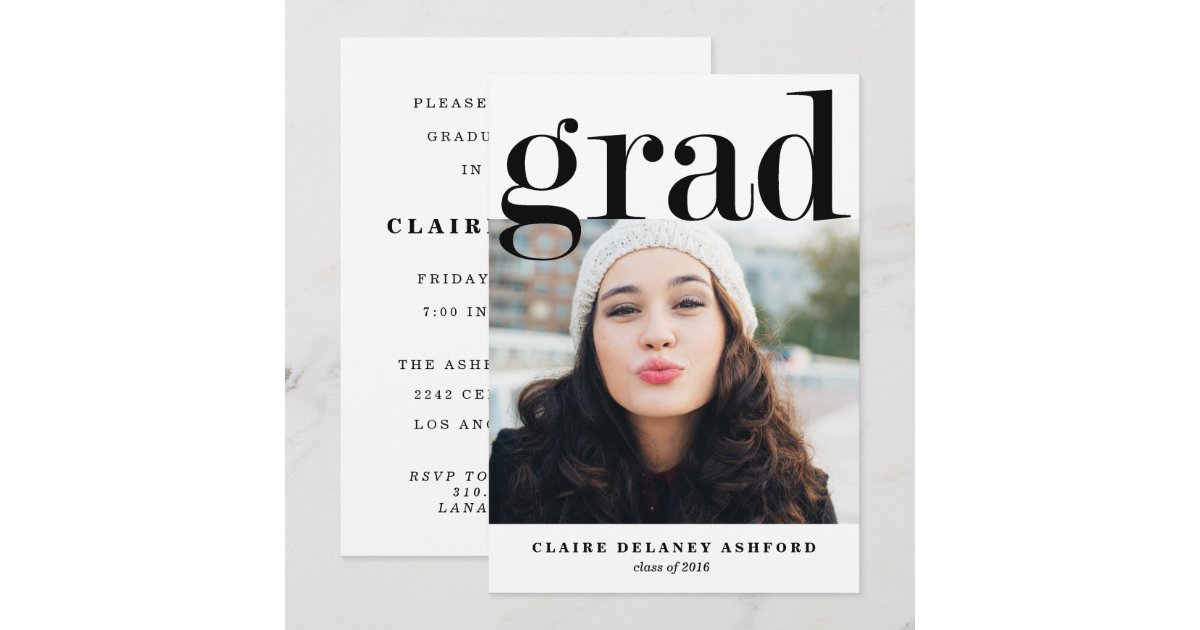 Modern Grad Typography Photo Invitation | Zazzle