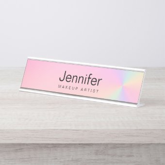 Modern gradient colorful holographic makeup artist desk name plate | Zazzle