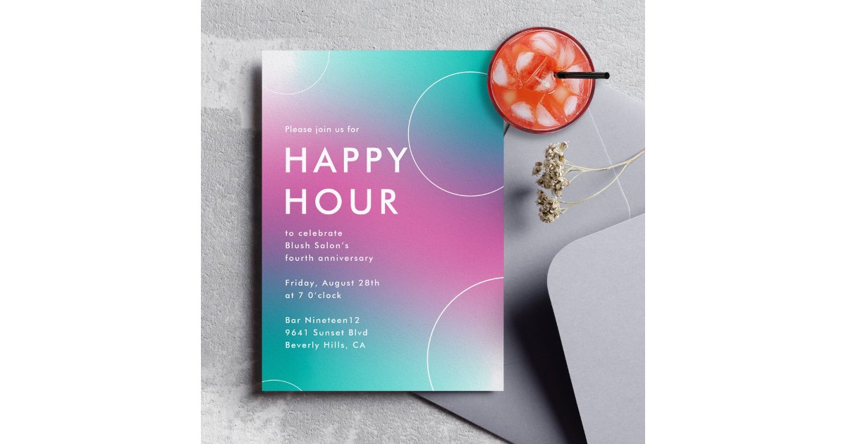 Modern Gradient Happy Hour (Aqua) Invitation | Zazzle