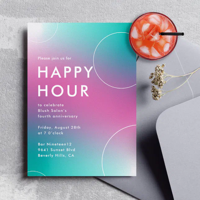 Modern Gradient Happy Hour (Aqua) Invitation | Zazzle