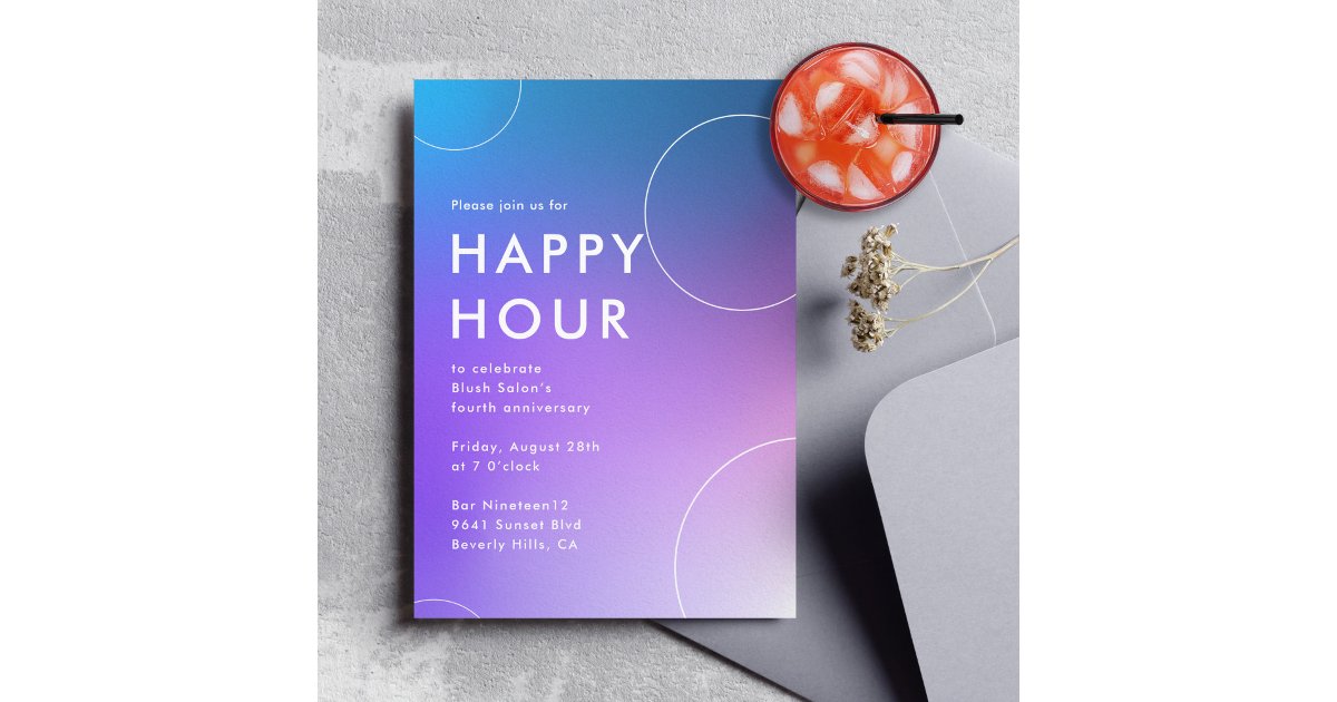 Modern Gradient Happy Hour (Blue) Invitation | Zazzle