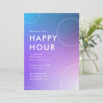 Modern Gradient Happy Hour (Blue) Invitation | Zazzle