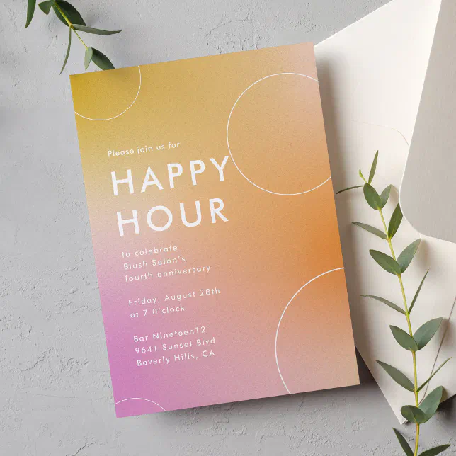 Modern Gradient Happy Hour Invitation | Zazzle